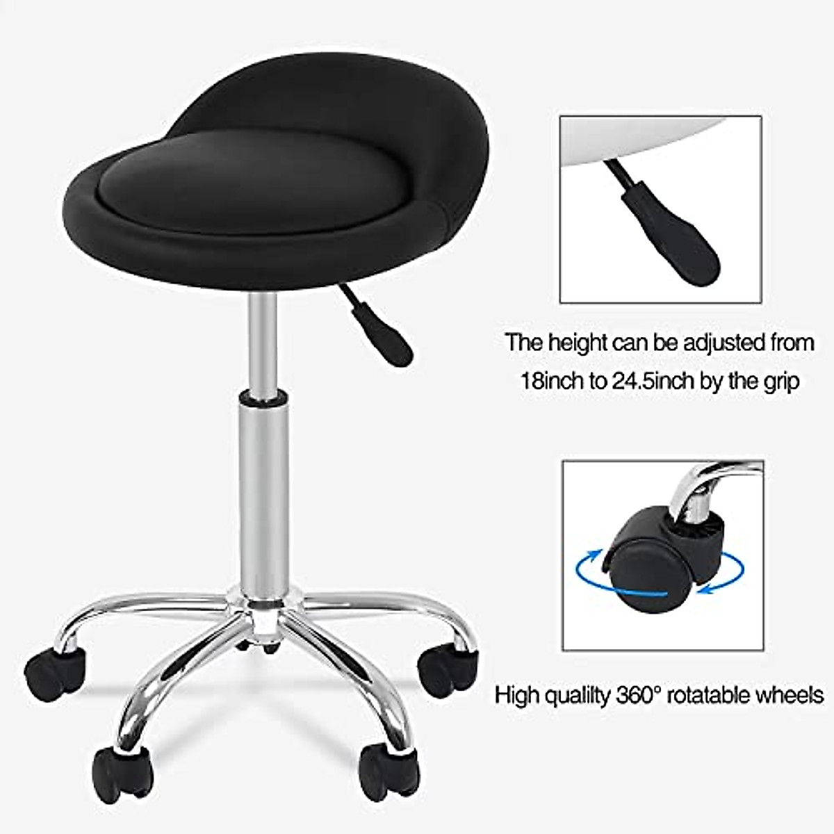 BBBuy Adjustable Relief Hydraulic Massage Stool Facial Spa Tattoo Beauty Rolling Bar Stools Swivel Hydraulic Chair with Back Rest (Black/White)