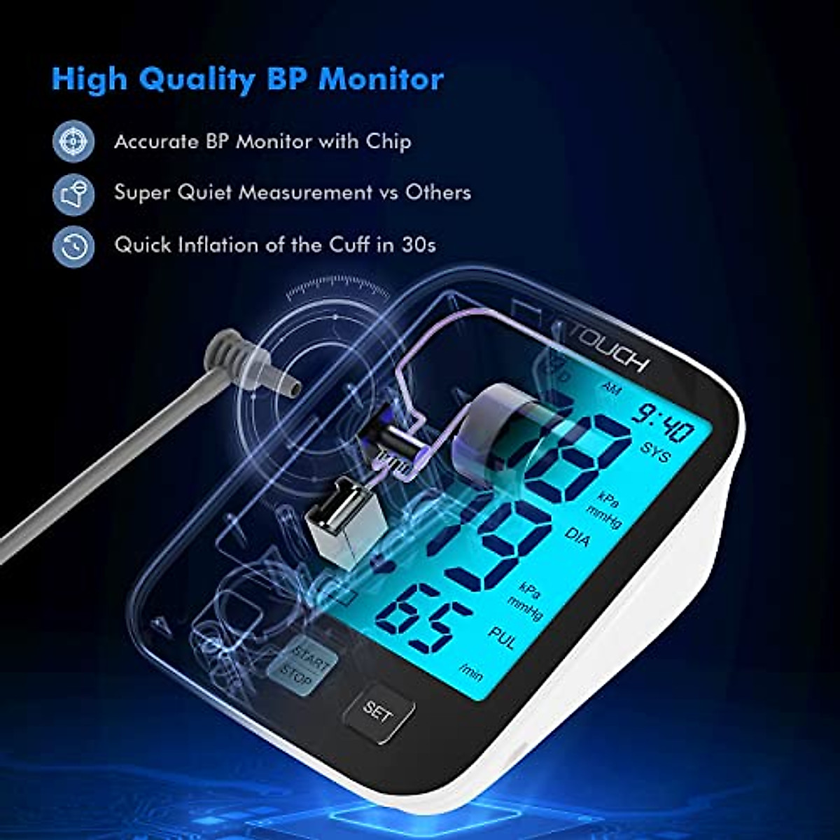 ZOETOUCH Bluetooth Blood Pressure Monitors for Home Use High Blood Pressure Machine, Smart Automatic Upper Arm BP Monitor Large Cuff, 500 Set Memory, Battery Included,LCD Backlit,Offline Storage