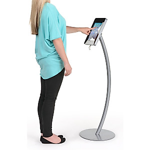 iPad Kiosk Display Stand for Floor, Curved Post, Rotating and Tilting, Locking Enclosure - iPad 2, 3, 4 and Air, Hidden Home Button