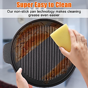CUKOR Cast iron Grill Griddle, Grill Pan for Indoor Cooking, Stove Top Griddle for Grilling on gas grill, Round Grill Griddle for Induction Cooktop