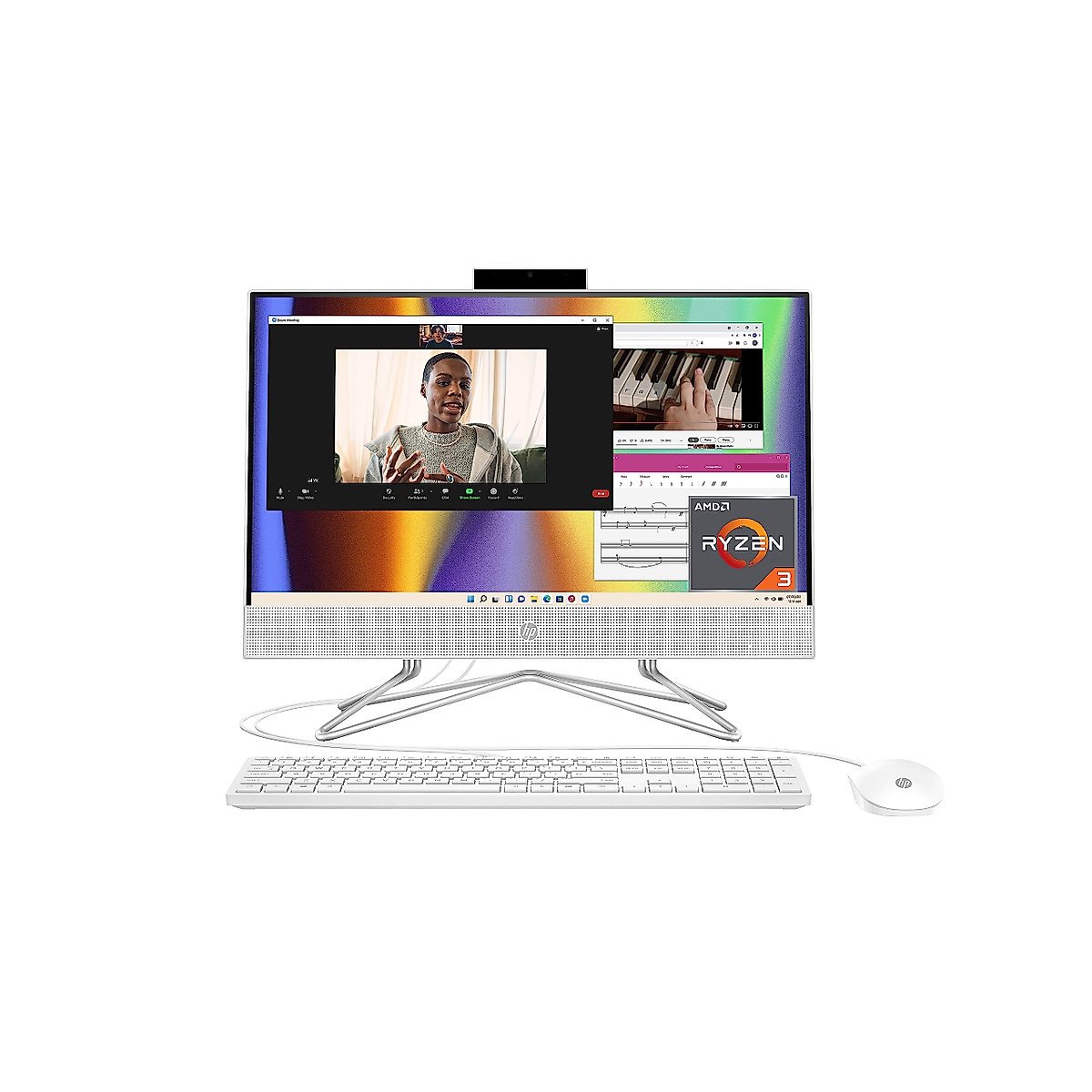 HP All-in-One PC Desk Computer, 21.5" Full HD Micro-Edge Display, AMD Ryzen 3 Processor, AMD Radeon Graphics, 8GB SDRAM, 256GB SSD, Windows11 Home OS, Bluetooth, and Wi-Fi (22-dd0032) (Renewed)