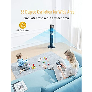 Tower Fan, Whole Room Wind Curve Oscillating Tower Fan with Remote Control, 3 Modes, 12H Timer, LED Display with Auto Screen Off, Low Noise Floor Bladeless Fan for Bedroom, Study or Office Use, black