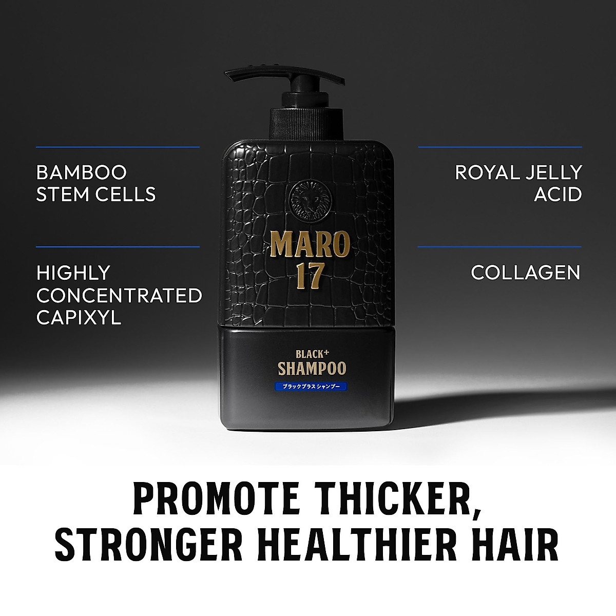 MARO17 Black+ Shampoo - Mens Shampoo for Gray Hair Reversal - Sulfate Free + DHT Blocker, Royal Jelly & Collagen for Thicker, Darker Hair - Protects Follicles, Promotes Growth, & Prevents Greying