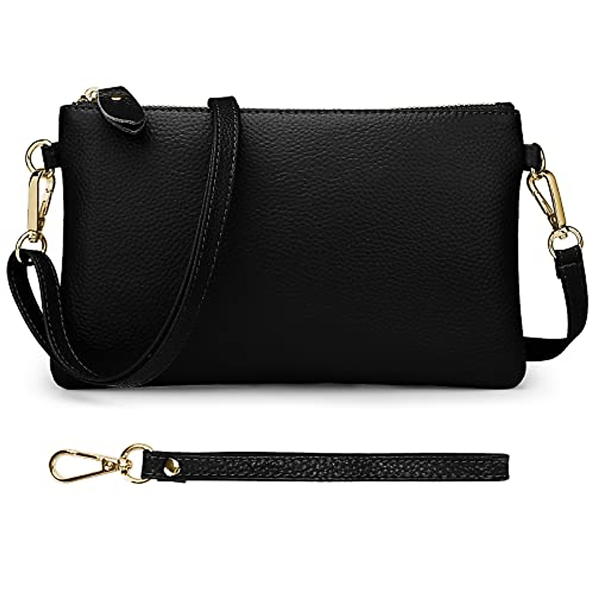 YALUXE Women Wristlet Clutch Genuine Full Grain Leather Crossbody Purse Smartphone Signature Wallet Strap