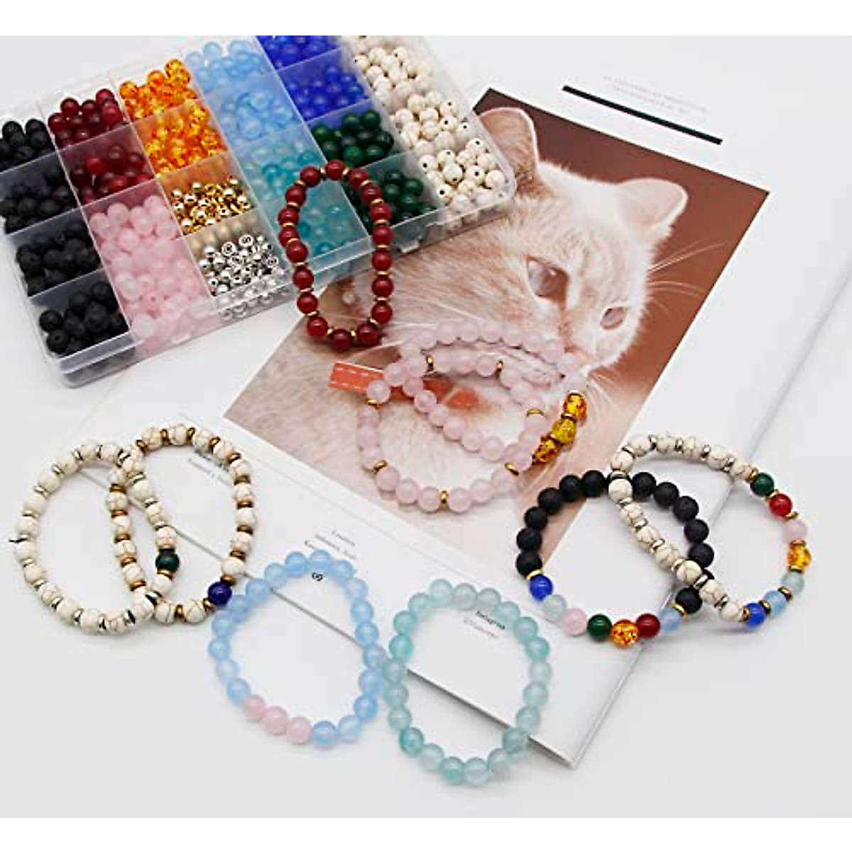 PAVA 520pcs 7 Chakra Natural Stone Beads 8mm DIY Jewelry Making Crystals Loose Beads Energy Healing Round Beading for Bracelet Necklace Earrings Jewelry Making