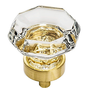 Cosmas 10 Pack 5268BB-C Brushed Brass Cabinet Hardware Knob with Clear Glass - 1-5/16" Diameter