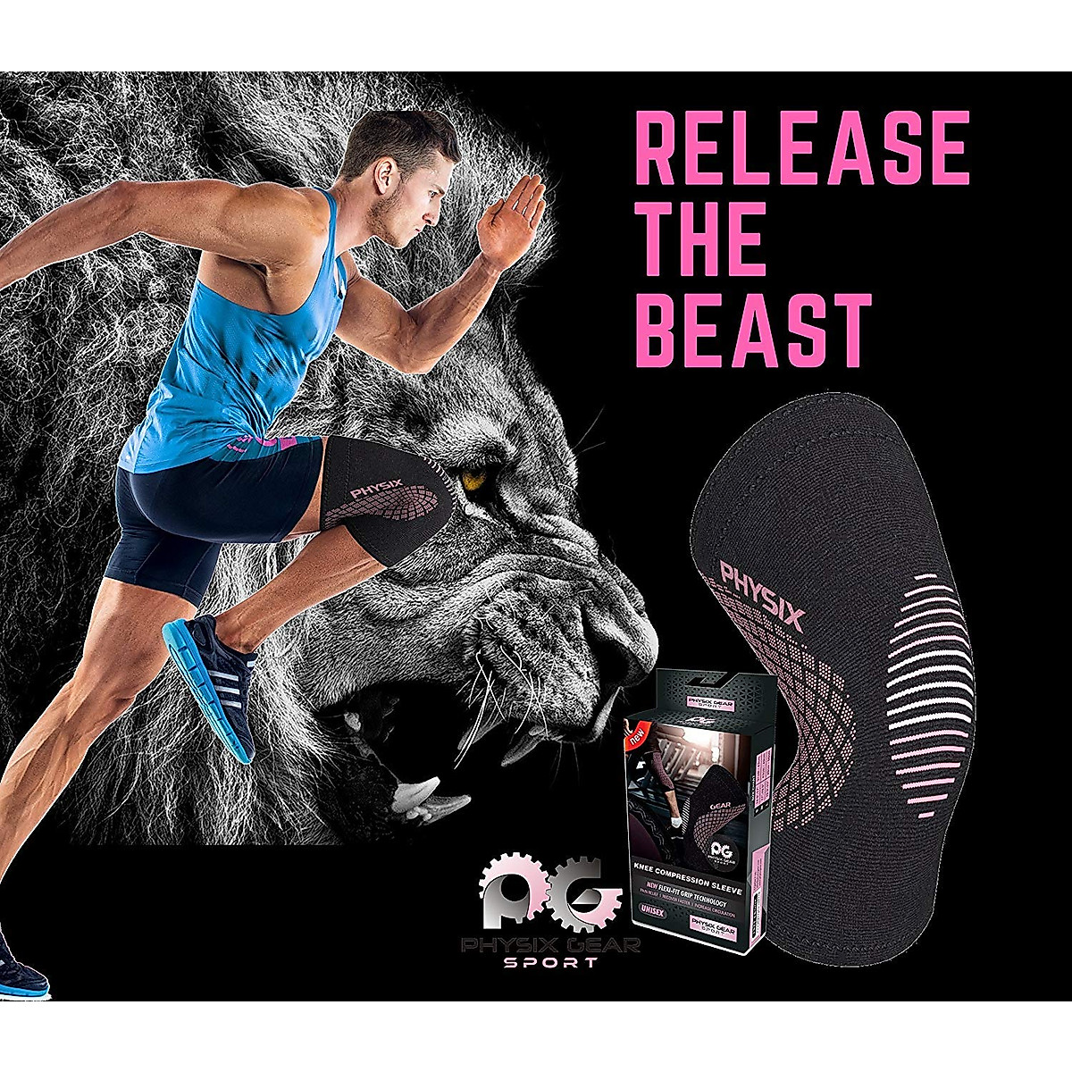 PHYSIX GEAR Knee Support Brace - Premium Recovery & Compression Sleeve for Meniscus Tear, ACL, MCL Running & Arthritis - Best Neoprene Stabilizer Wrap for Crossfit, Squats & Workouts (Single Pink L)