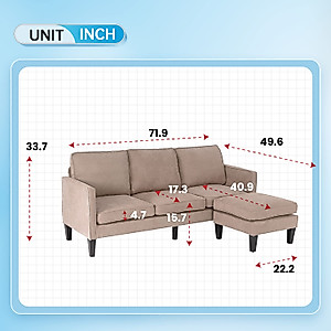 PayLessHere Futon Sofa Couch L Shaped Couch Convertible Sectional Sofa Small Sofa Fabric Sofa for Small Living Room, Apartment and Small Space,Tan