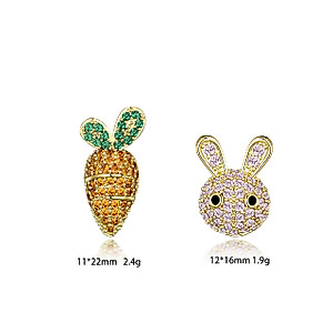Funny Easter Bunny And Carrot Stud Earrings All CZ Stones Stud Earrings For Women
