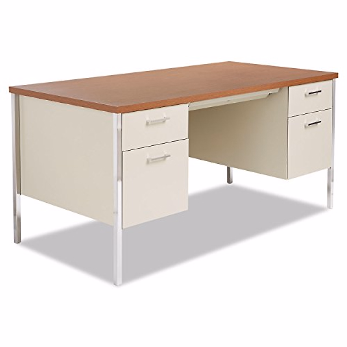 Alera 19912 60 in. x 30 in. x 29.5 in. Double Pedestal Steel Desk - Cherry/Putty, Putty Legs