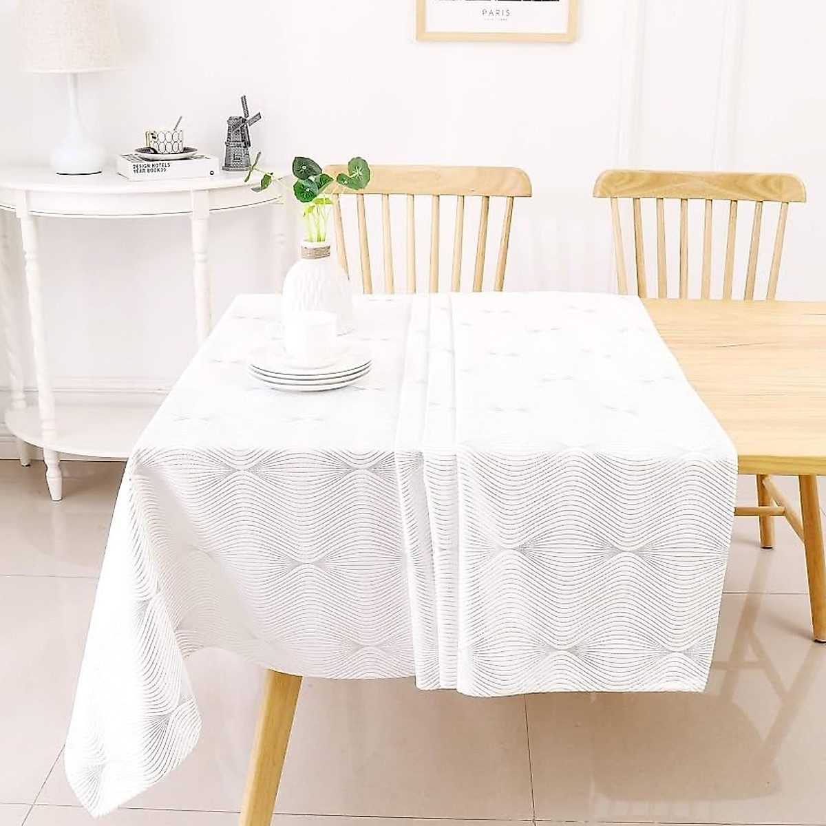 Majestic Giftware Velvet Tablecloths for Rectangle Tables | (70/160) - TC1409 Silver Infinity Print Hem Stitch Dining Table Cover | Decorative Washable Rectangle Tablecloth for Kitchen, Dinning, Party