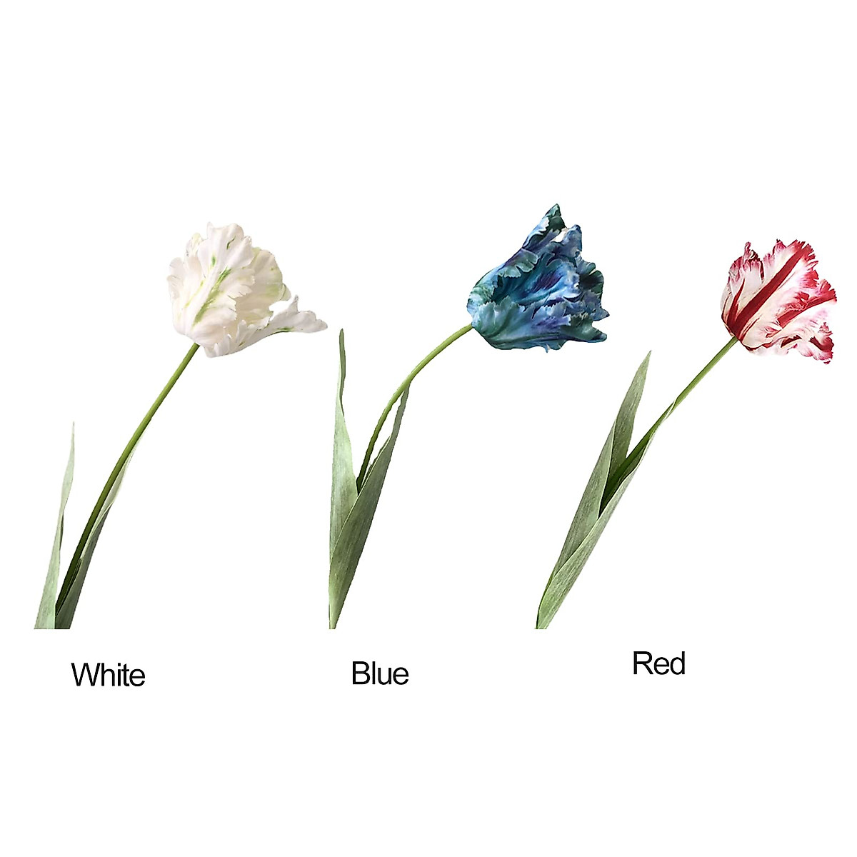 MISNODE 3PCS Artificial Parrot Tulip Flower Stems, White 27 Inch Parrot Tulip Bouquet, Single Head Silk Tulips Flower Branches for Wedding Bridal Bouquet Party Home Garden Decor