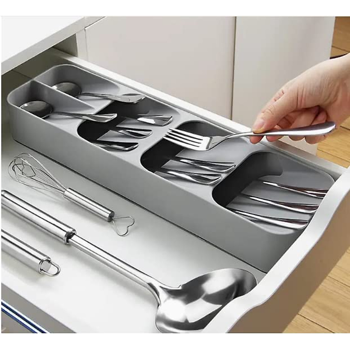 JoRuBa 1pc Multifunctional Knife And Fork Compartment Storage Box, Cutlery Spoon Box Knife And Fork Divider Organizer, Kitchen Drawer Storage Box Tray, 5.5inch/4.3inch