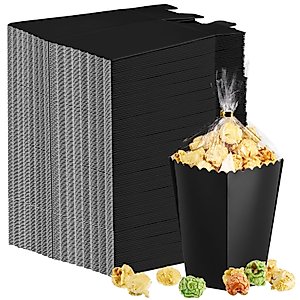 Zopeal Mini Popcorn Boxes and Clear Treat Bag Set, Bulk Popcorn Bags Open Top Paper Popcorn Containers with Treat Bags Popcorn Candy Boxes for Movie, Party, 3 x 4 Inch(Black, 200 Pcs)