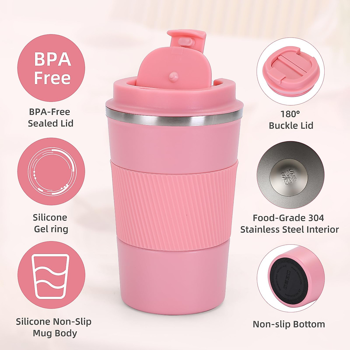 LATTPLYN 2 Pack Stainless Steel Coffee Mug, 12 oz Travel Mug Insulated Leak Proof Coffee Travel Thermos Double Walled Tumbler Cups for Birthday Men Women Father Mother