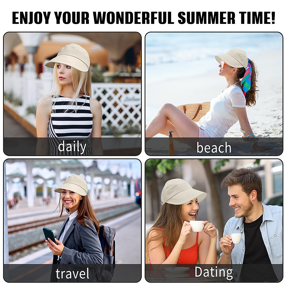 Gorras de pescador de Verano,Outdoor Uv Protection Hollow Top Sun Hat,Sun Hat for Women, 2024 New Women's Outdoor Adjustable Sun HatsSummer Wide Brim Sun Protection Hat for Beach, Camping, Fishing