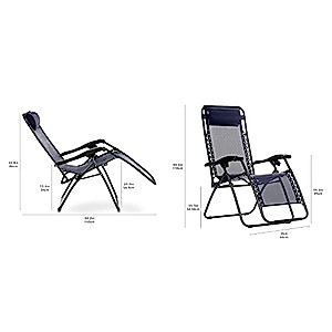 Amazon Basics Outdoor Textilene Adjustable Zero Gravity Folding Reclining Lounge Chair with Pillow, 26", Navy Blue