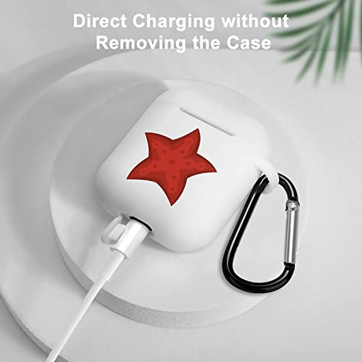 Red Starfish Silicone AirPods Case Protective Cover Compatible with AirPods 2 & 1 with Keychain
