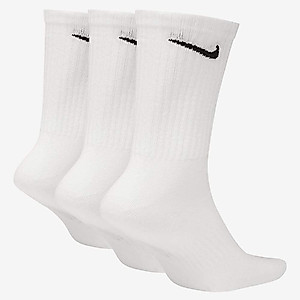 Nike Unisex Everyday Lightweight Crew Training Socks (3 Pair) (White/Black, M)
