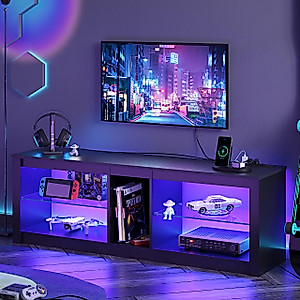 Bestier 55 inch LED TV Stand with Power Outlet, LED TV Stand for Xbox, Gaming Entertainment Center with Storage for 55/60/65inch TV,Modern TV Cabinet for Living Room Black