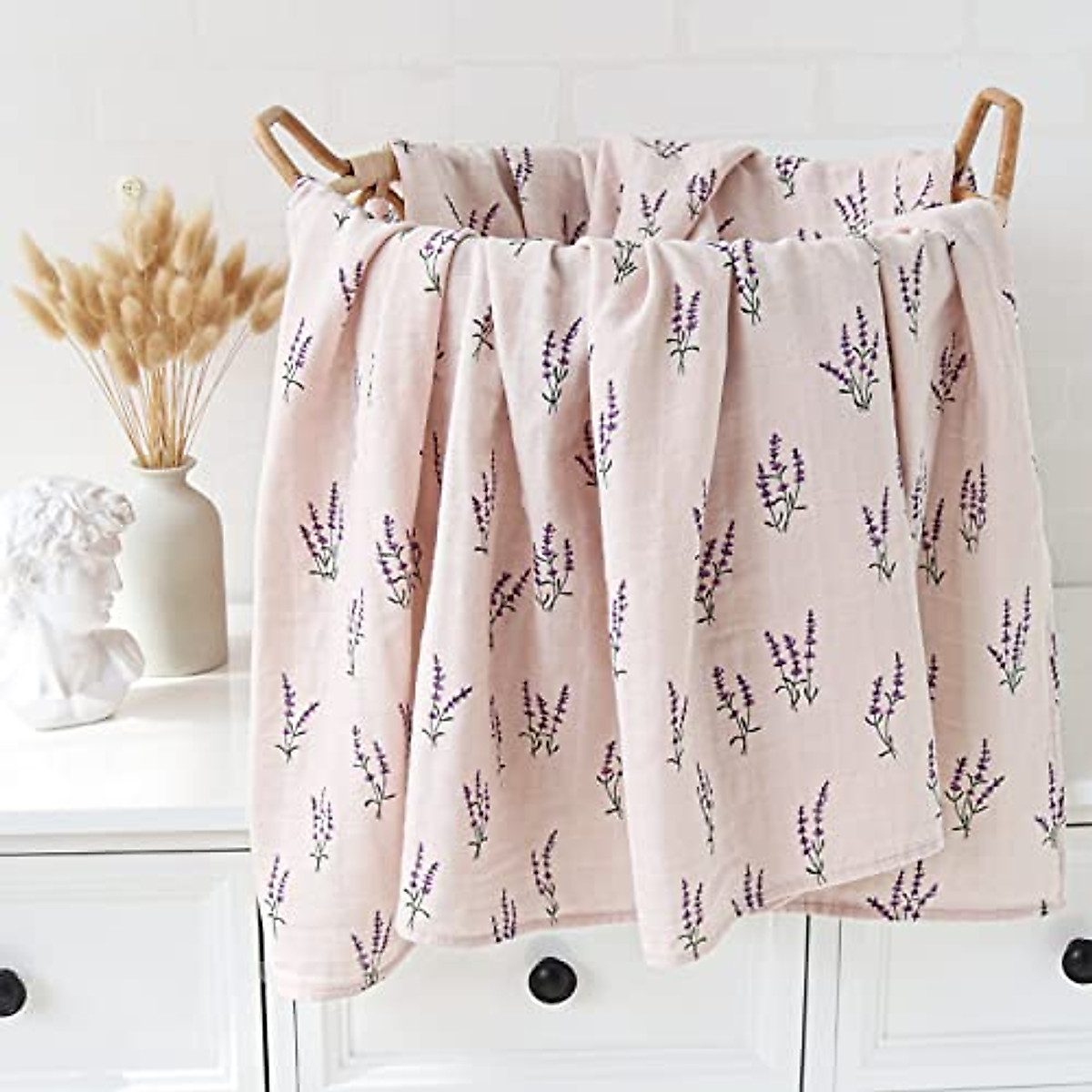 LifeTree Baby Swaddle Blankets Girls, Organic Muslin Swaddle Blankets Unisex Swaddling Wrap Receiving Blanket Neutral for Newborn, 100% Organic Cotton, Large 47 x 47 inches, Lavender & Mauve