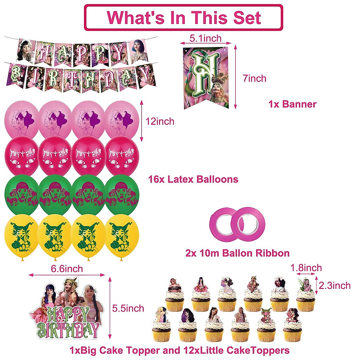 Birthday Party Decorations For Melanie,Party Supplies Set Including Birthday Banner,Cupcake Topper and Balloons
