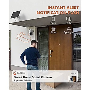 Dzees Solar Security Cameras Wireless Outdoor, 2K Battery Powered Security Camera, 360° PTZ Camera with Spotlight, Siren, Color Night Vision, AI Dectection, IP66 for Home Security, 2.4GHz