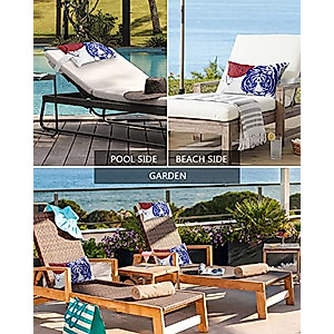 Recliner Head Pillow Ledge Loungers Chair Pillows with Insert Line Blue Magnolia Flowers Tiger Red Sun Lumbar Pillow with Adjustable Strap Outdoor Waterproof Patio Pillows for Beach Pool, 2 PCS