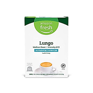 Amazon Fresh Lungo Medium Roast Aluminum Capsules, Compatible with Nespresso Original Brewers, Intensity 6/13, 50 Count (5 Packs of 10)