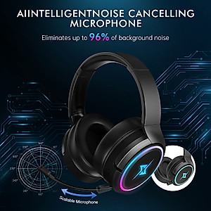 targeal 2.4G Wireless Gaming Headset for PC, PS4, PS5, Mac,Mobile- Rotatable & Foldable Bluetooth V5.3 Headphone-20h Battery & RGB Light-Memory Ear Pads-Stretchable Noise Cancelling
