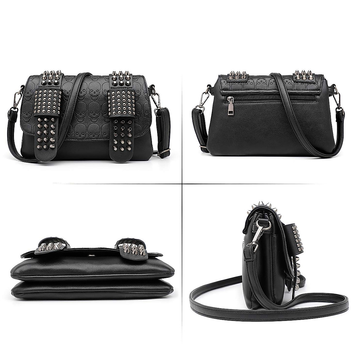 LUI SUI Women Gothic Skull Cross body Purse Bags Skull Rivet Shoulder Bag Purse