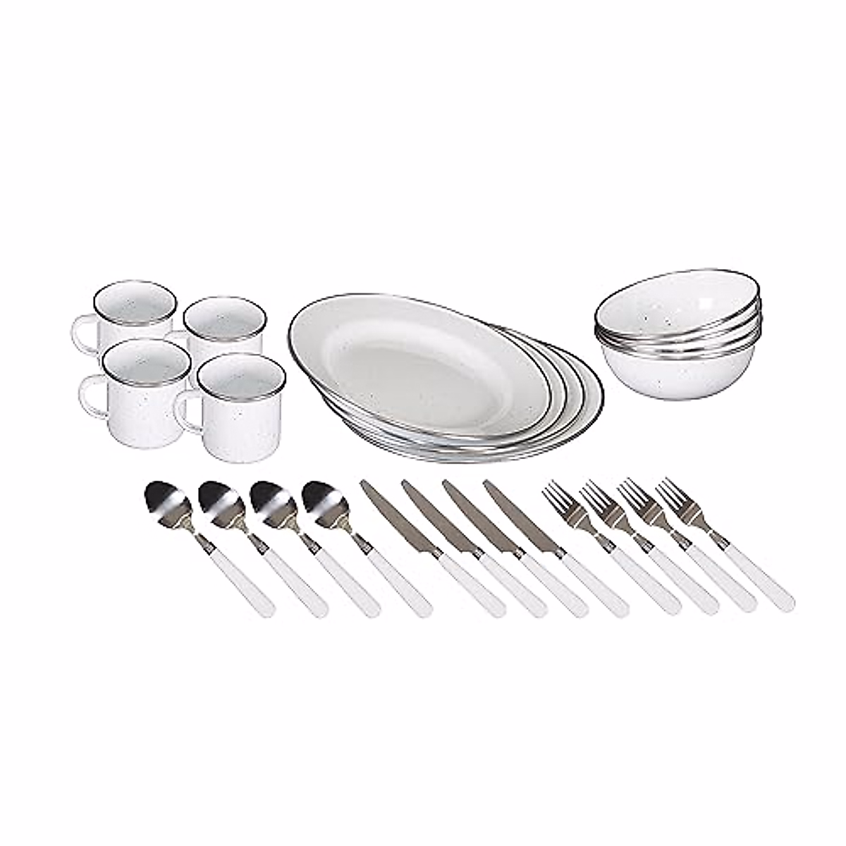 Stansport Deluxe 24-Piece Enamel Tableware Set - White (11220-03)