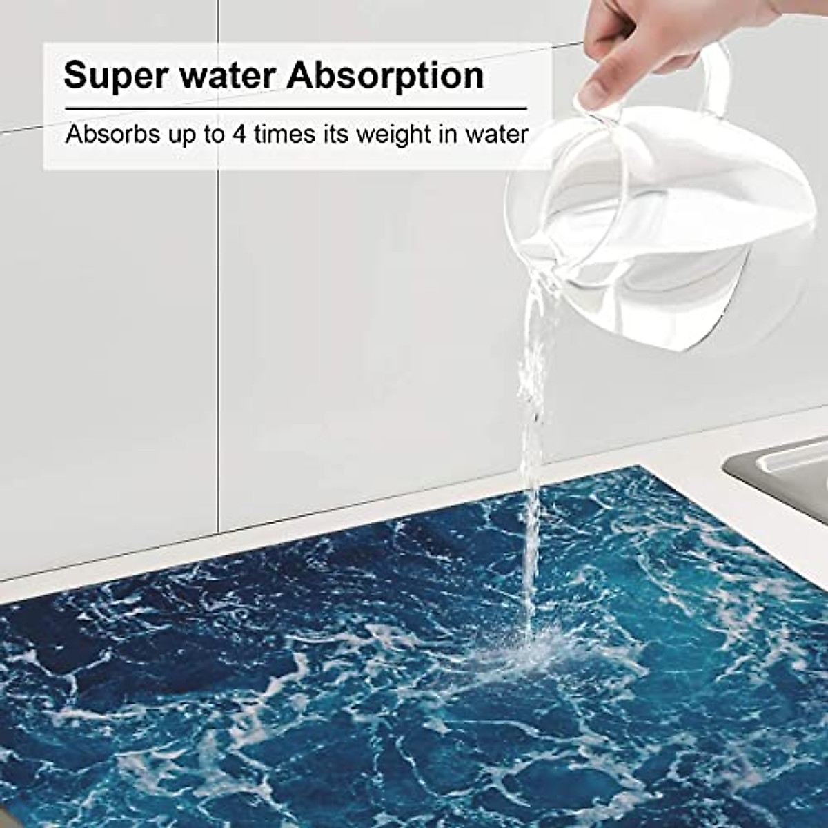 sea seen from the top Printed Drying Mat For Kitchen Ultra Absorbent Microfiber Dishes Drainer Mats Non-Slip Silicone Quick Dry Pad - 18 X 16inch
