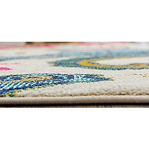 Unique Loom Estrella Collection Colorful, Paisley, Floral, Abstract, Modern Area Rug, 5 x 8 ft, Beige/Pink