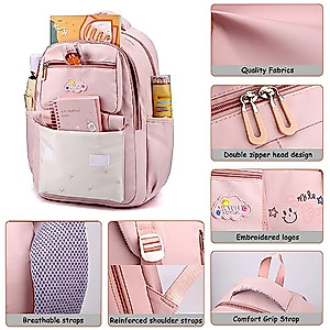 Makukke Backpack for Girls Kids, Cute Kawaii School Bag Lightweight Bookbag Backpack for Middle & High School with Anti Theft Pocket,Beige Backpack