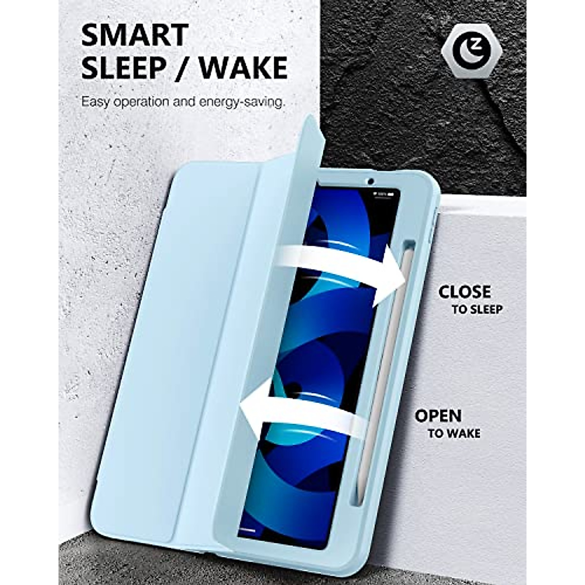 MoKo Case Fit iPad Air 5th/4th Generation 10.9 2022/2020, [Support Touch ID] [Built-in Screen Protector] Full-Body Shockproof Case Smart Shell Stand Cover with Auto Sleep/Wake & Pencil Holder,Sky Blue