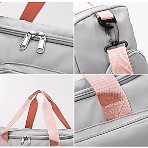 Suruid Travel Duffel Bag with Shoes Compartment Sports Gym Bag with Dry Wet Separated Pocket for Men and Women, Overnight Bag Weekender Bag Training Handbag Yoga Bag - Gray Pink