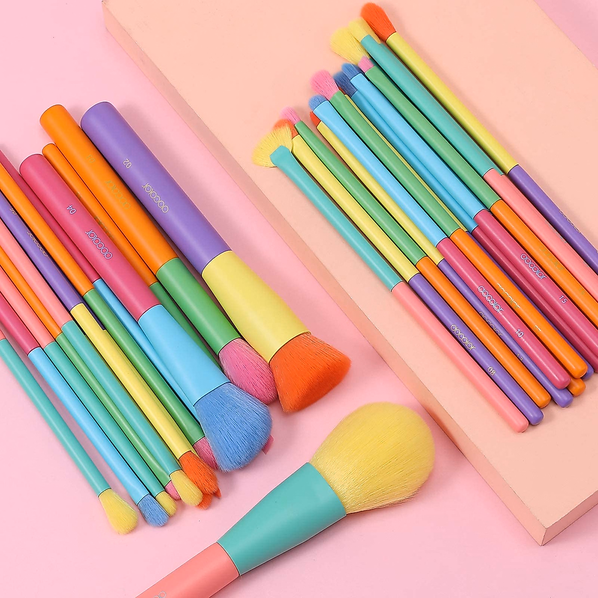 Docolor Colorful 15Piece Makeup Makeup Brush Set + 16Pcs Colorful Eyeshadow Brush Set Premium Kabuki Foundation Blending Face Powder Synthetic Makeup Brushes Set