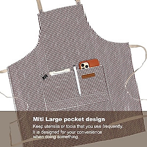 APRONPANDA Adjustable Kitchen Cooking Apron with 2 Pockets Unisex Bib Chef Aprons for Women Men (Brown Pinstripes)