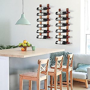 B4Life Wine Racks Wall Mounted, Wall Wine Bottle Display Rack 6 Bottle Wall Wine Racks for Wine Bottles, Wood Wine Holder Wall Mounted for Dining Room, Storage Room, Wine Cellar, Kitchen