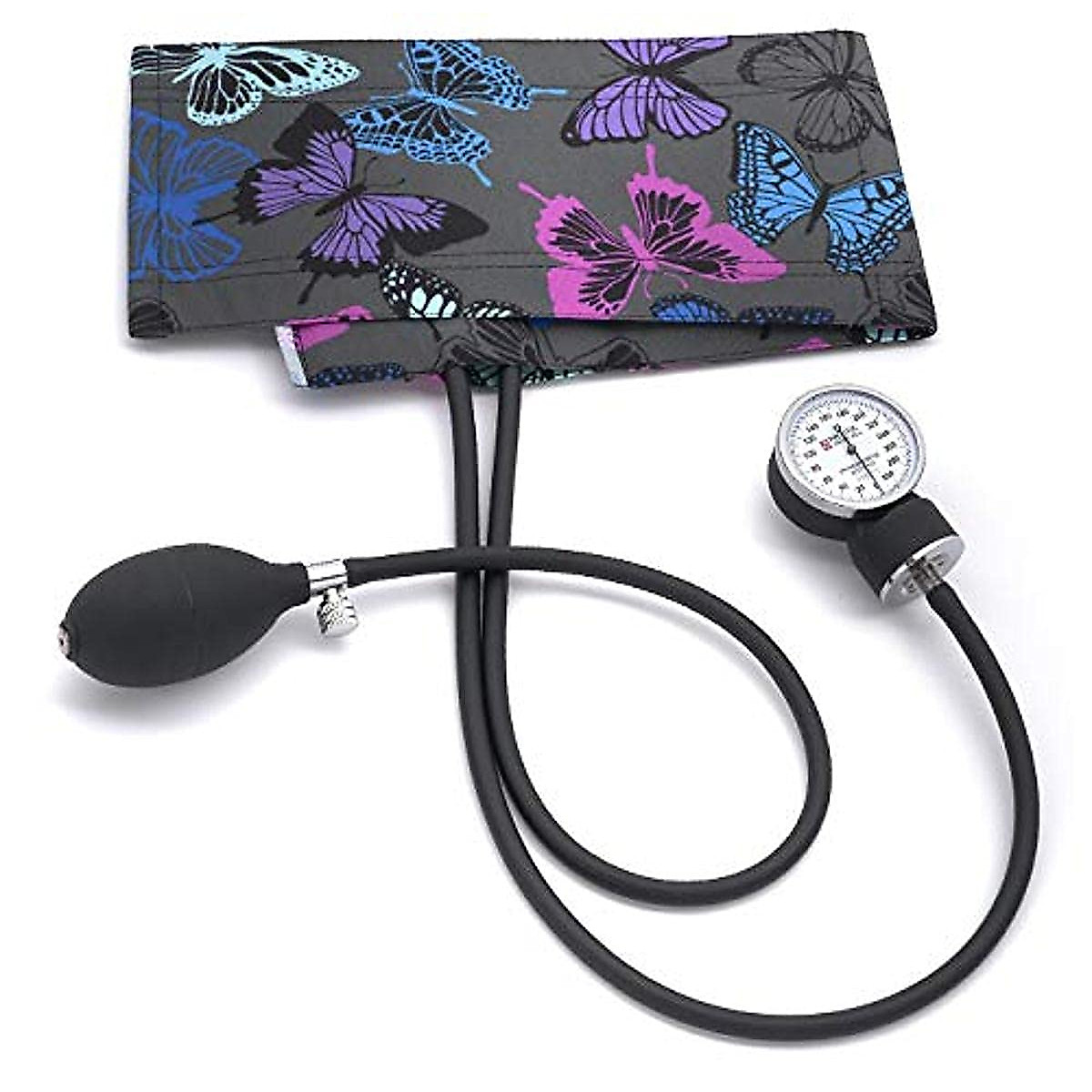 Prestige Medical Adult Premium Aneroid Sphygmomanometer: Clamshell Packaging, Butterflies Grey (Model: S82-BTG)