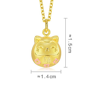 CHOW SANG SANG Chinese Gifting Collection 999 24K Solid Gold Maneki Neko Lucky Cat Pendant for Women 92025P [Not Include the-Necklace]