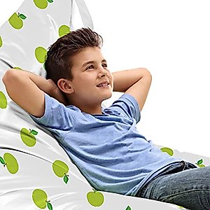Lunarable Green Lounger Chair Bag, Apple Pattern Fruit Themed Nutritious Food Summer Season Design, High Capacity Storage with Handle Container, Lounger Size, Apple Green and White