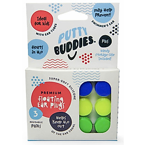 PUTTY BUDDIES Floating Earplugs 3-Pair Pack – Soft Silicone Ear Plugs for Swimming & Bathing – Invented by Physician – Block Water– Premium Swim Earplugs – Doctor Recommended – Ear Tubes