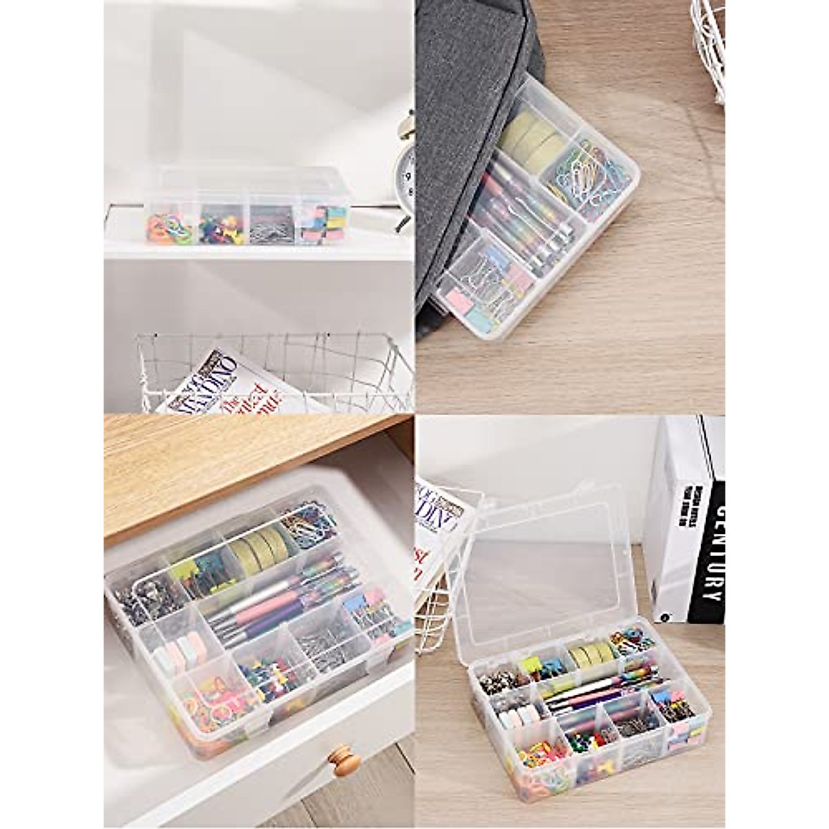 iBune 12 Grids Plastic Compartment Container, Bead Storage Organizer Box Case with Adjustable Removable Dividers for Jewelry Craft Tackles Tools, Size 8.8 x 7.1 x 2.3 in, White