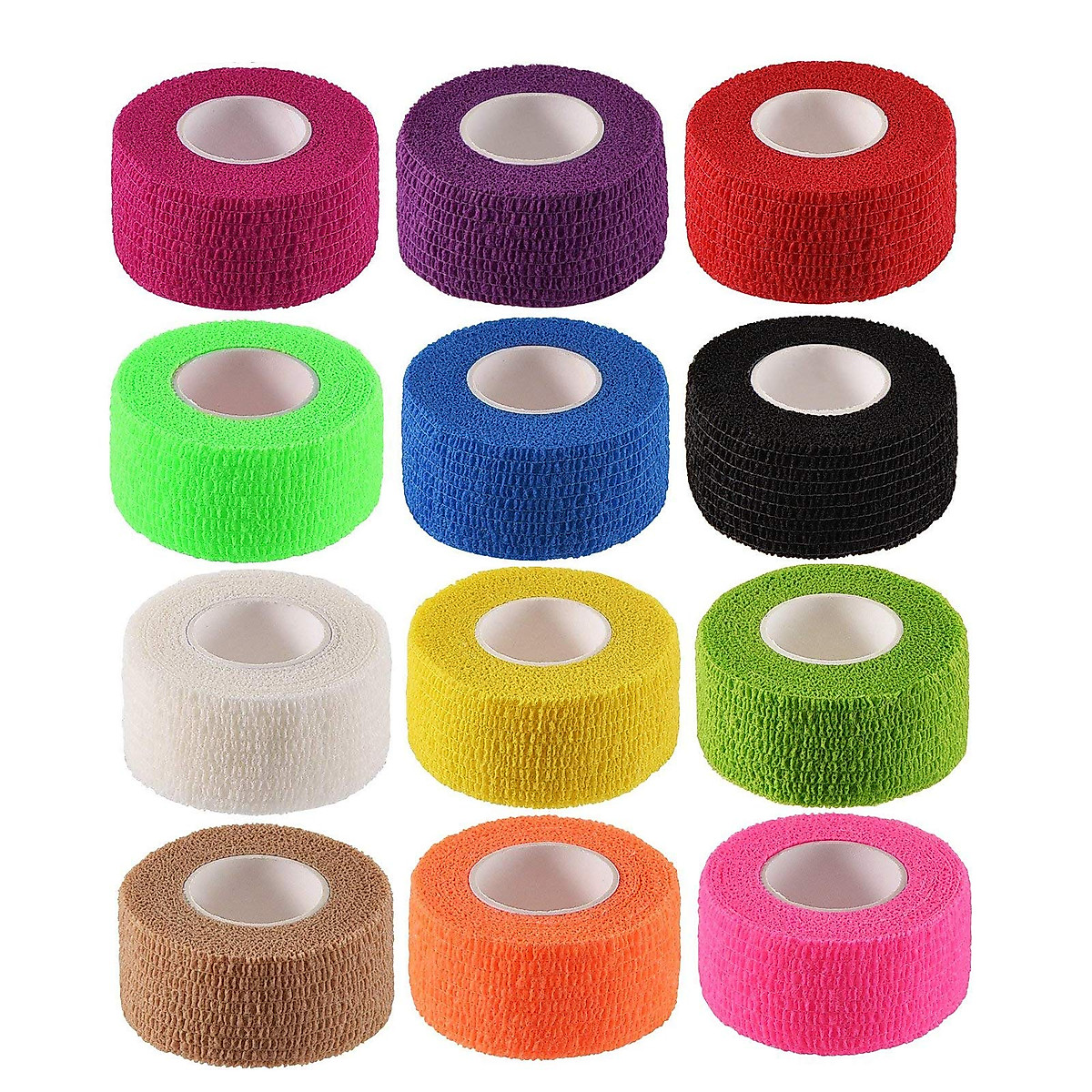 YYTZM (12-Pack) 1 inch x 5 Yards,Self Adhesive Bandage Wrap,Tattoo Grip Cover Sports Tape for Sports Injury,Strain,Knee and Wrist,Ankle Sprains and Swelling First Aid