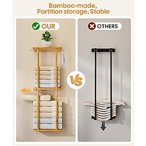 Cozivolife Towel Rack Bamboo for Bathroom, 3 Tier 32.7 inch with 2 Hooks and Shelf Wall Mounted Towel Storage Organizer Shelf, Large Capacity Towel Holder (Natural)