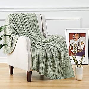 Aormenzy Sage Green Cable Knit Throw Blankets for Couch Bed Sofa, Acrylic Knitted Blanket, Soft Cozy Throw Blanket, 50" x 60"