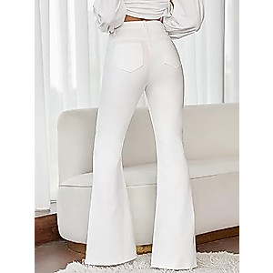 Floerns Women's High Waisted Flare Jeans Frayed Raw Hem Bell Bottom Denim Pants White M