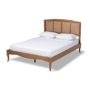 Baxton Studio Marieke Vintage French Inspired Ash Wanut Finished Wood and Synthetic Rattan King Size Platform Bed